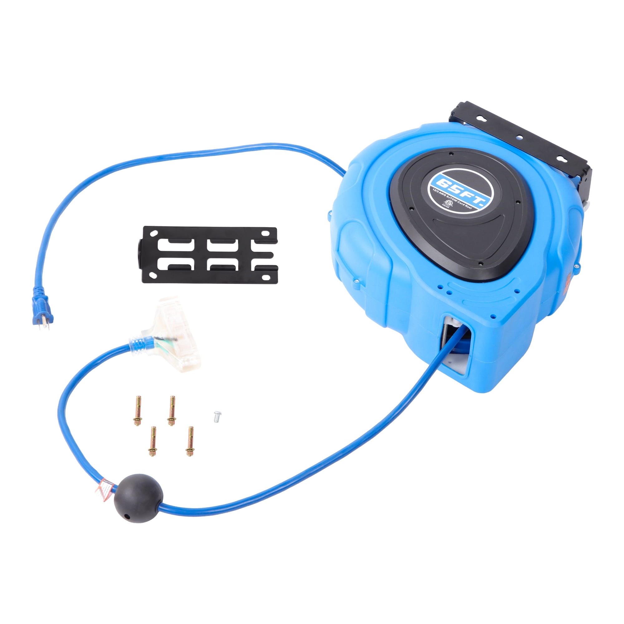 labwork 65FT 12AWG/3C SJTOW Retractable Extension Cord Reel Power Cord ...