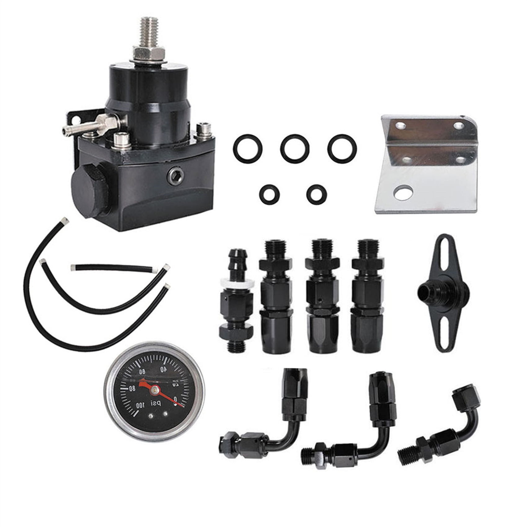 labwork Black Universal Adjustable Fuel Pressure Regulator Kit with 0 ...
