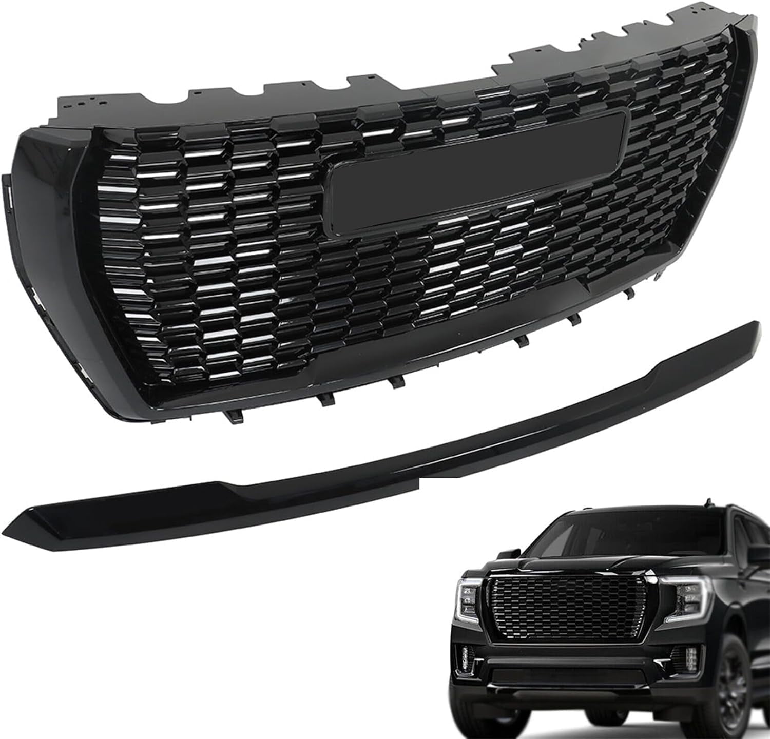 labwork Glossy Black Front Honeycomb Grille and Hood Molding Trim ...