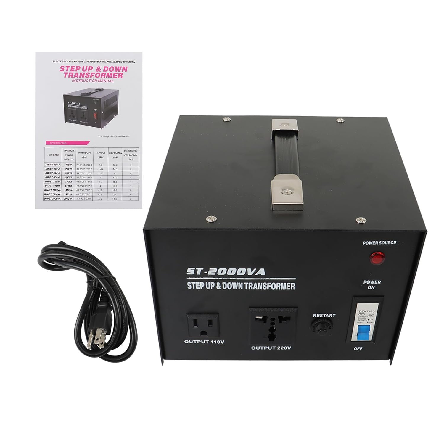 labwork Transformer 2000W for Step Up/Down 110v to 220v/220v to 110v ...