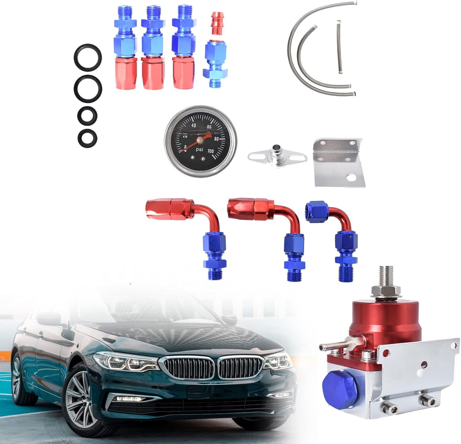 labwork Universal Adjustable Fuel Pressure Regulator Kit Aluminum with ...