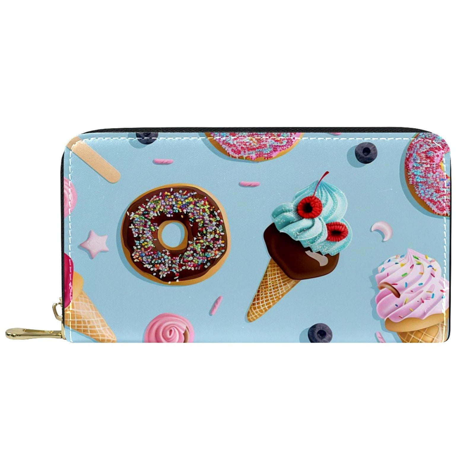 Ladies Leather Large Wallets with Zippeor for Women And Girls,Ice Cream ...