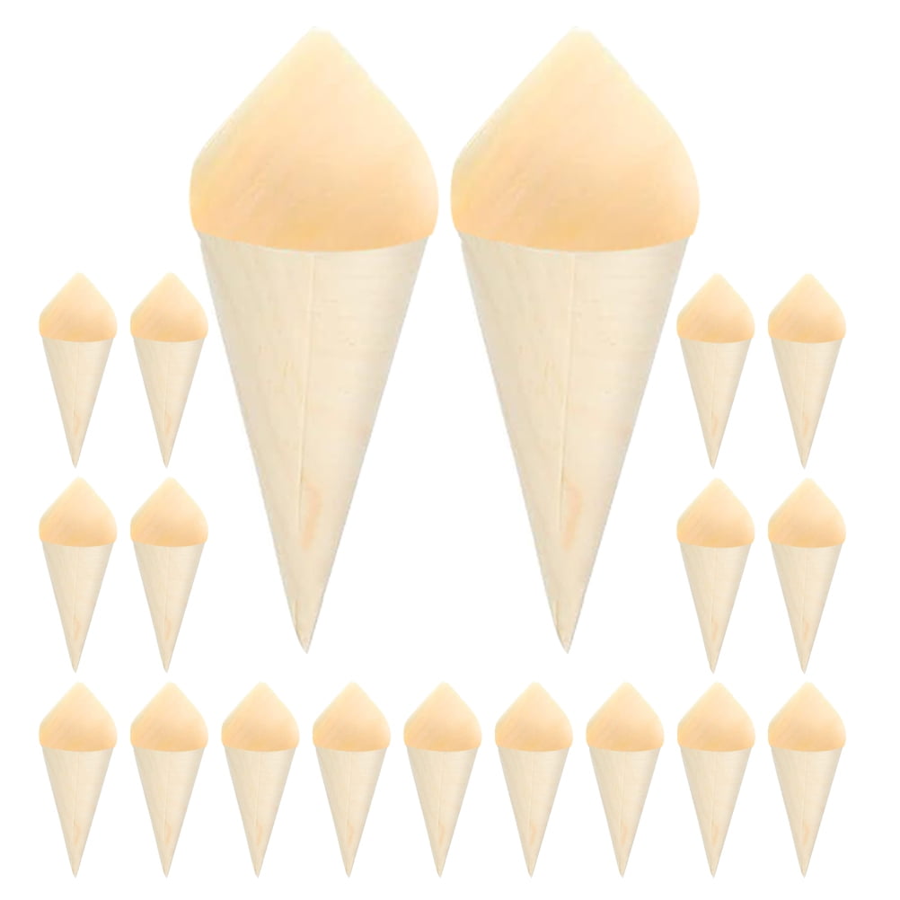 landege 100pcs Wooden Ice Cream Cones Disposable Wooden Food Cones Wood ...