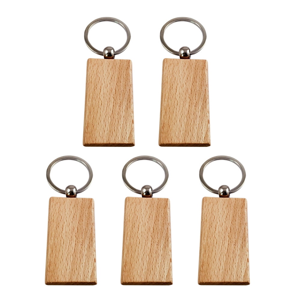 landege 5pcs Beech Wood Keychain DIY Creative Keyring Fashionable Gift ...