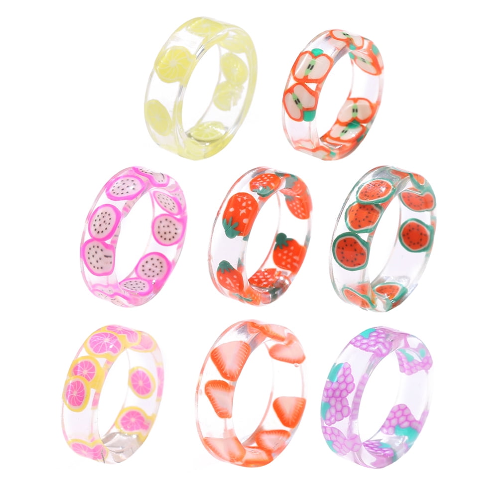 landege 8pcs Resin Indie Rings Set Resin Rings Colorful Summer ...