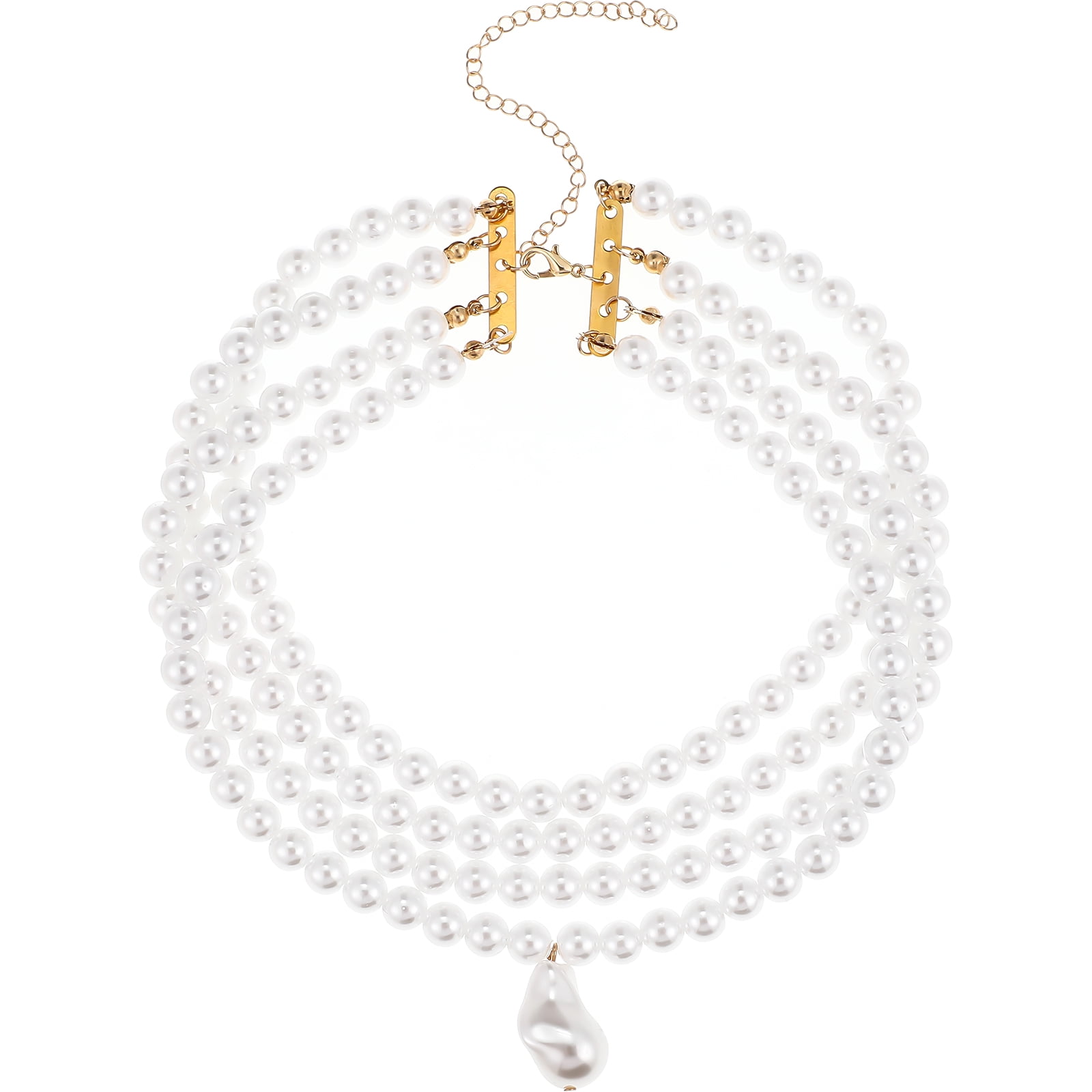 landege Multilayer Strand Chains Faux Pearls Necklace Beads Cluster ...