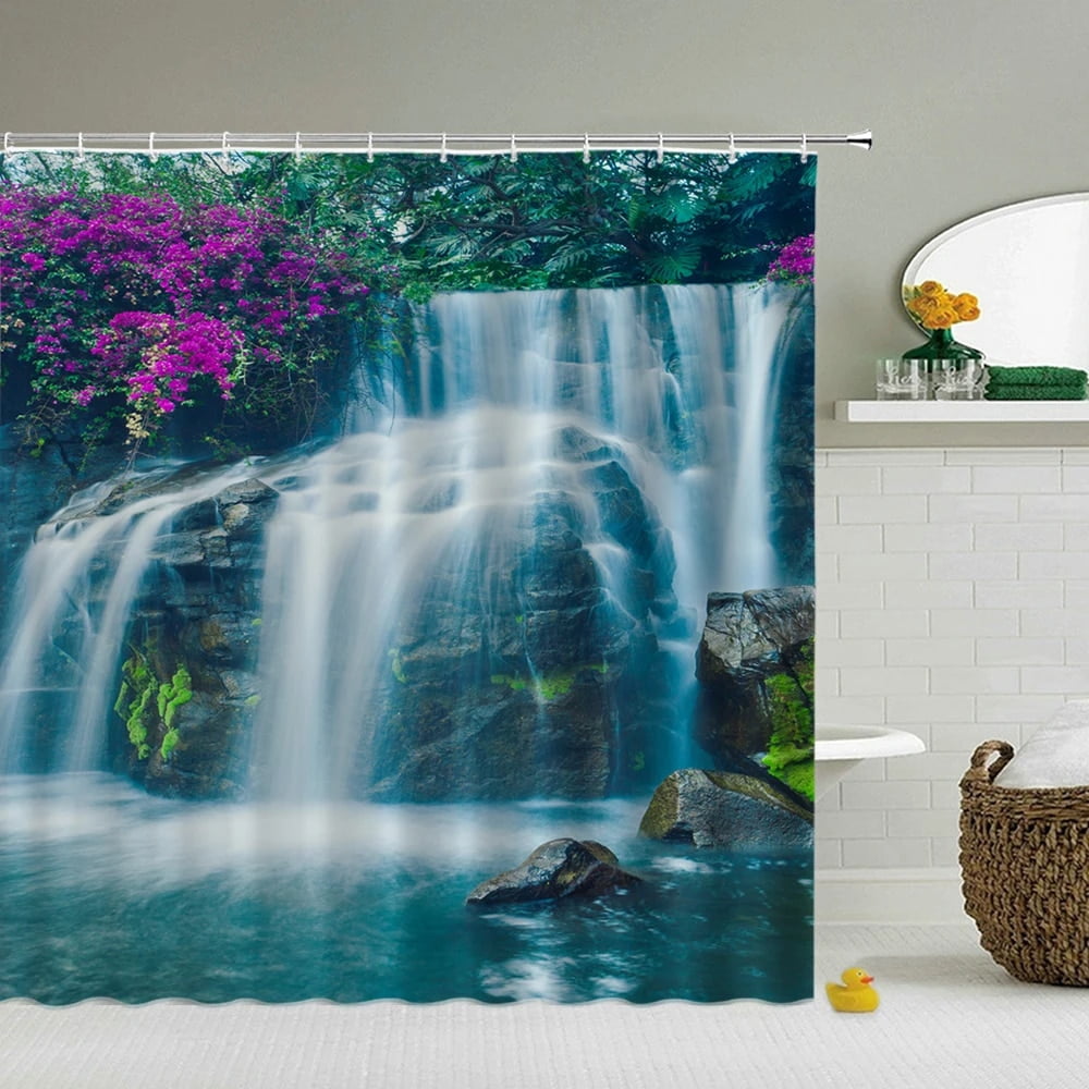 landscape Waterproof Shower Curtains Tropical Natural Scenery Bathroom ...