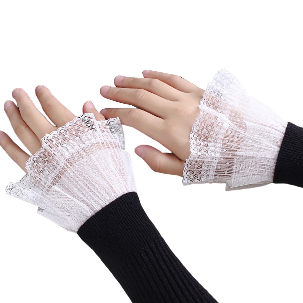 lanema 1 Pair Korean Women Girls Fake Flared Sleeves Lace Pleated ...