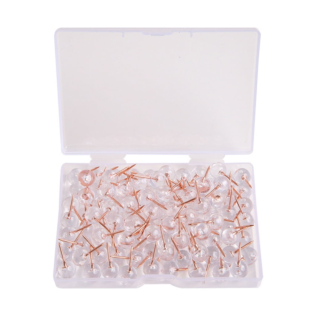 lanema 100pcs Rose Gold Thumb Tacks Large Size with Clear Round Head ...