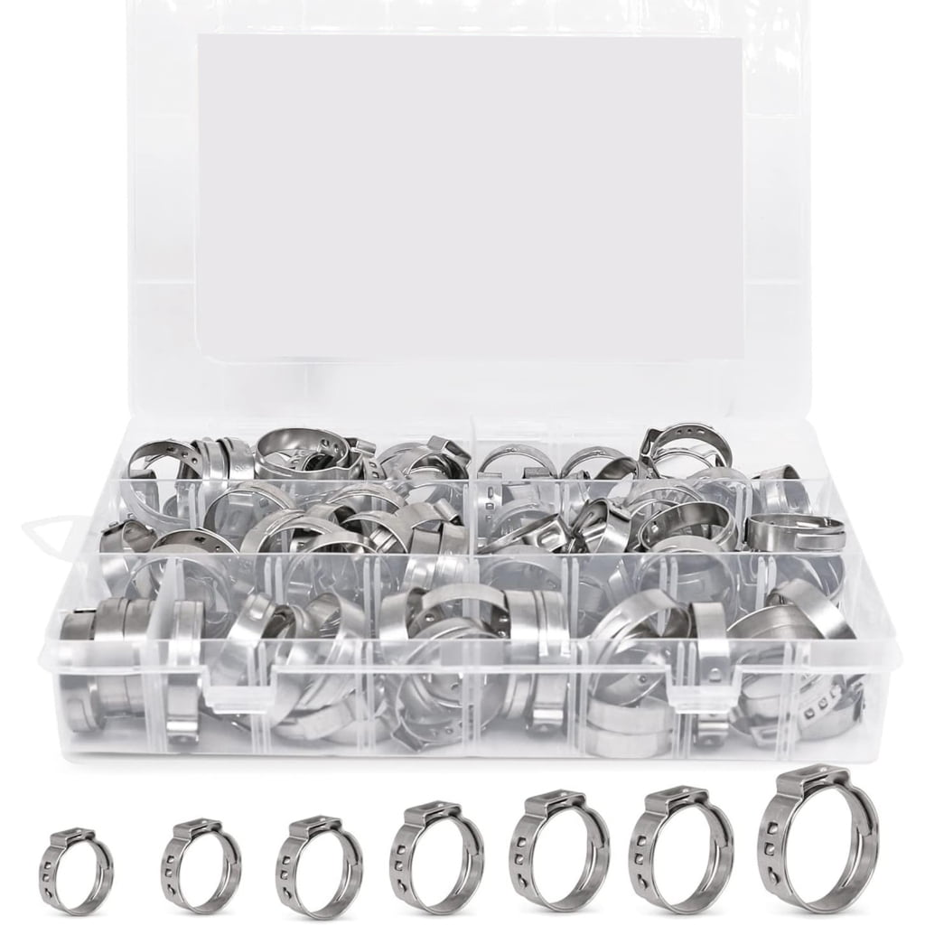 lanema 100pcs Sturdy Stainless Steel Hose Clamps Set Gears Adjustable ...