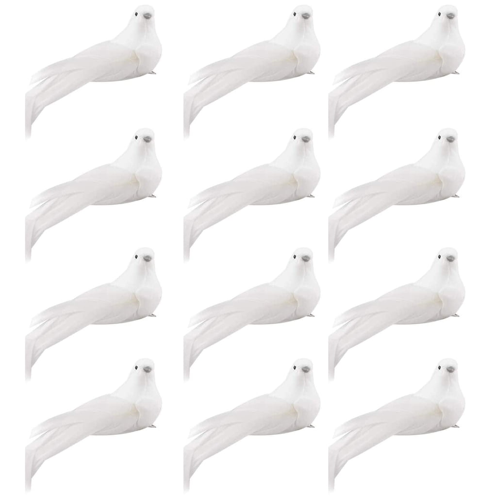 lanema 12 Pcs Decorative Fake Doves Artificial Foam White Birds with ...