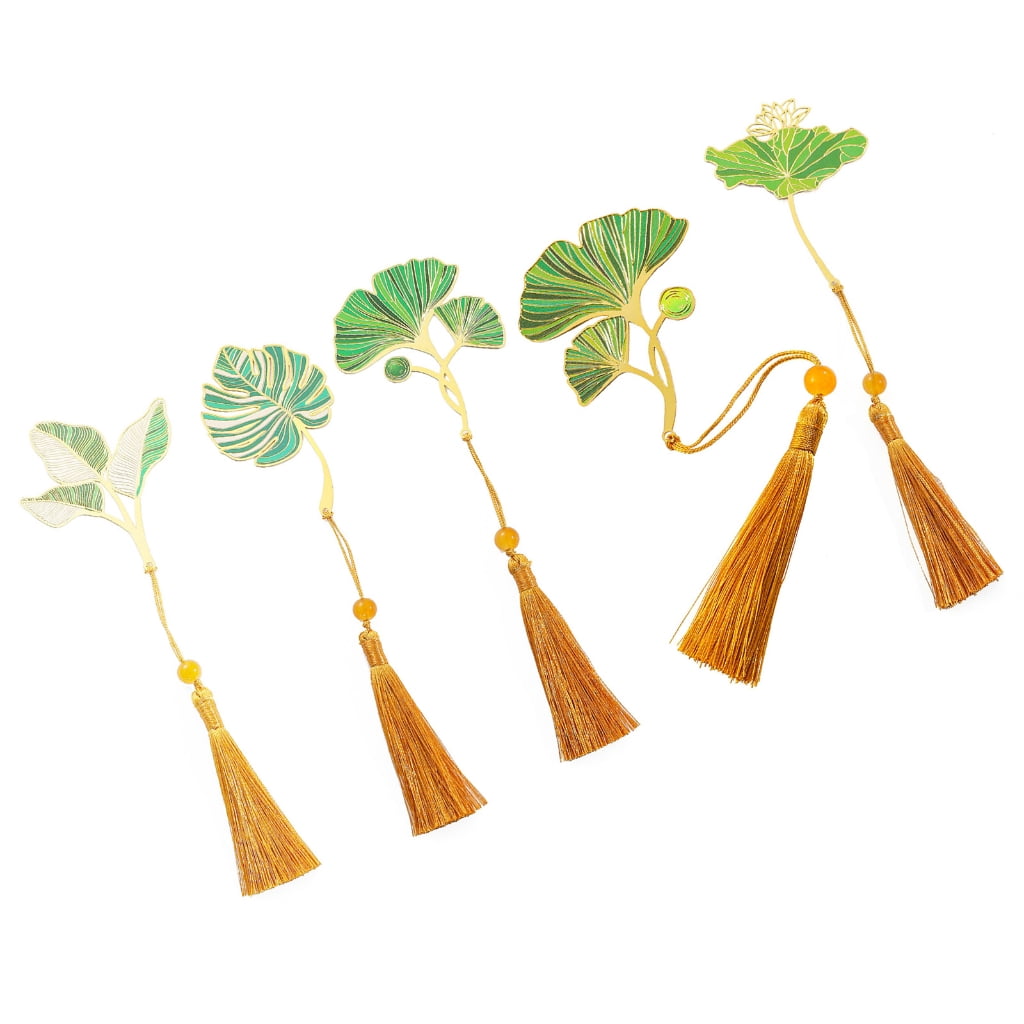 lanema 5 Pcs Metal Page Marker Chinese Style Bookmarks Leaf Shape ...