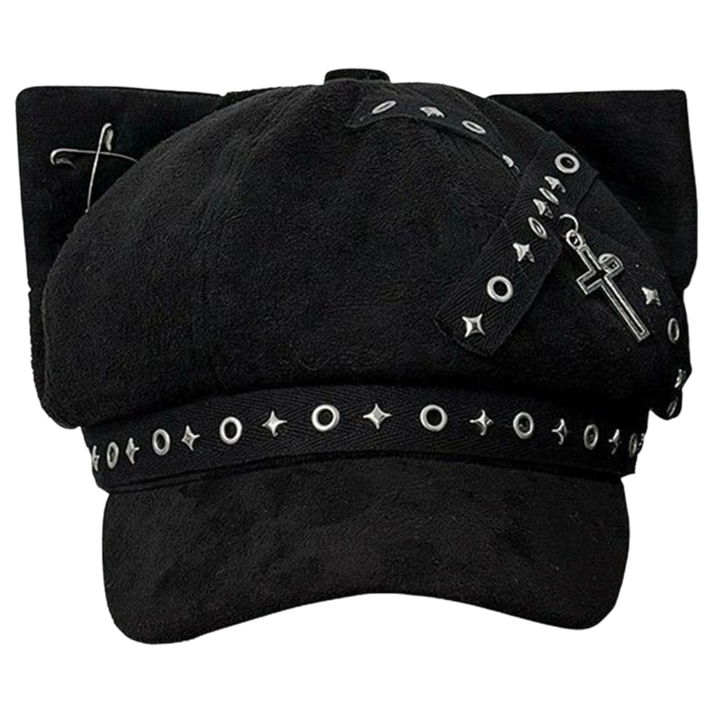 lanema Black Painter Hat Beret Cabbie Hat Fashion Hat Eyelet Kitten Ear ...