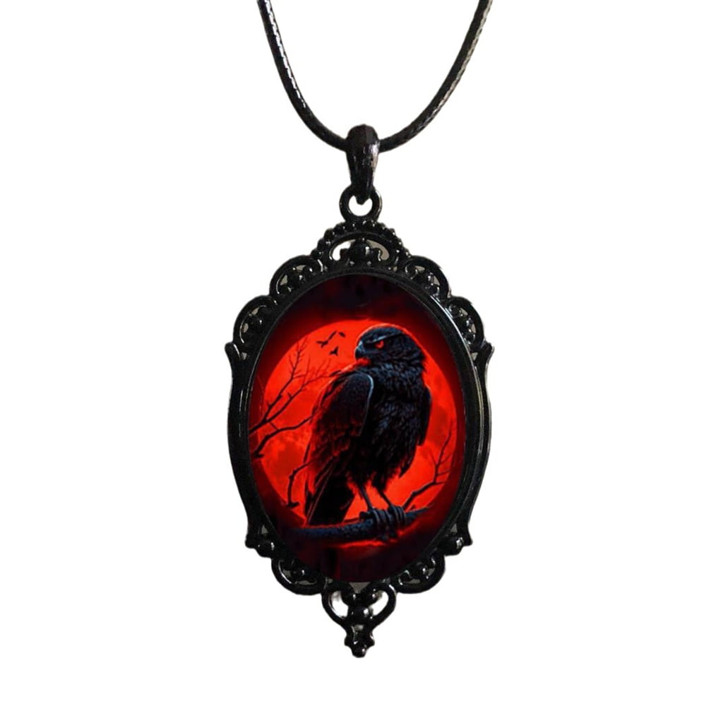 lanema Black Raven Pendant Necklace Gothic Black Bird Crow Photo ...