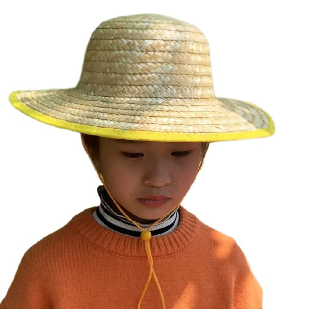lanema Child Outdoor Beach Hat Sun Protective Wheat Straw Hat Kids ...