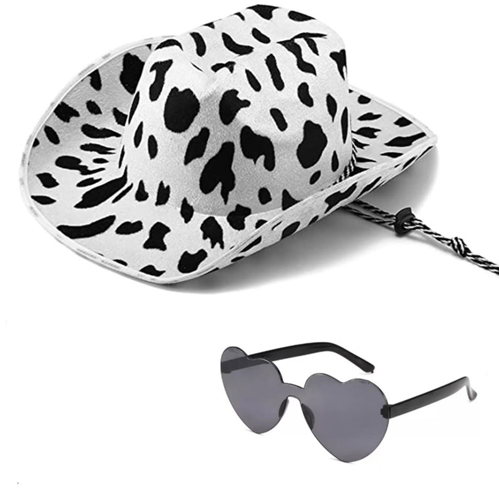 lanema Cow Print Cowgirls Hat&Heart Sunglasses Wedding Cowboy Hat ...