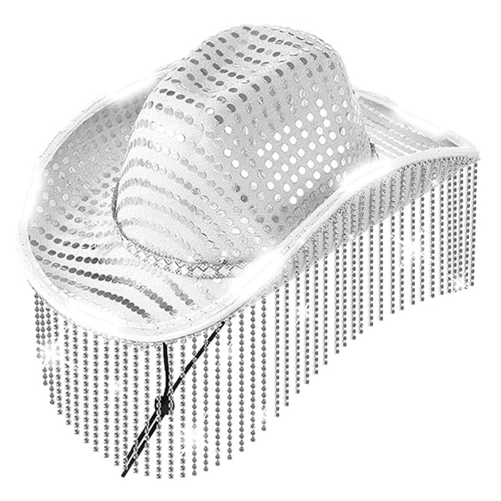 lanema Cowboy Hat with Sequins Glowing Tassels Shining String lights ...