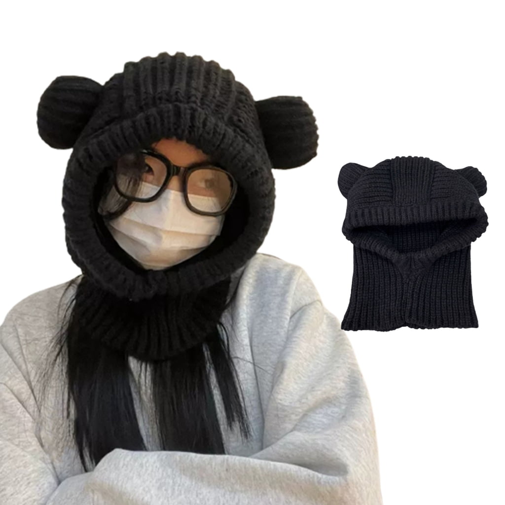 lanema Crochet Bear Ear Balaclava Winter Neck Warmer Scarf for Adult ...