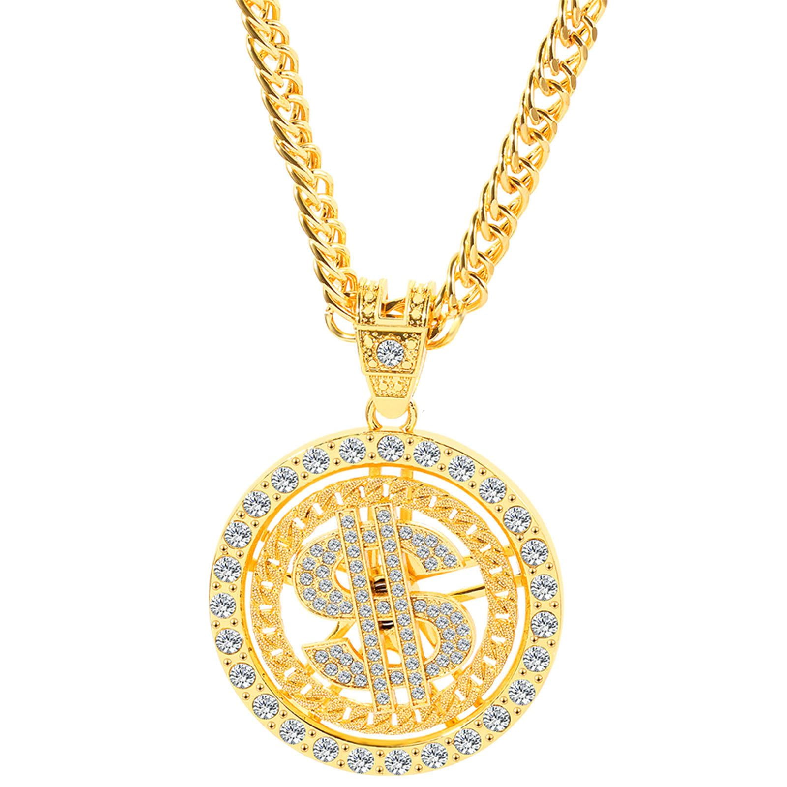 lanema Dollar Sign Necklaces Money Chain 80 90s Hip Hop Rotatable ...