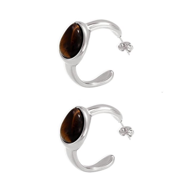 lanema Elegant Gold Tone C Shape Earrings Rings Featuring Tigers Eye ...