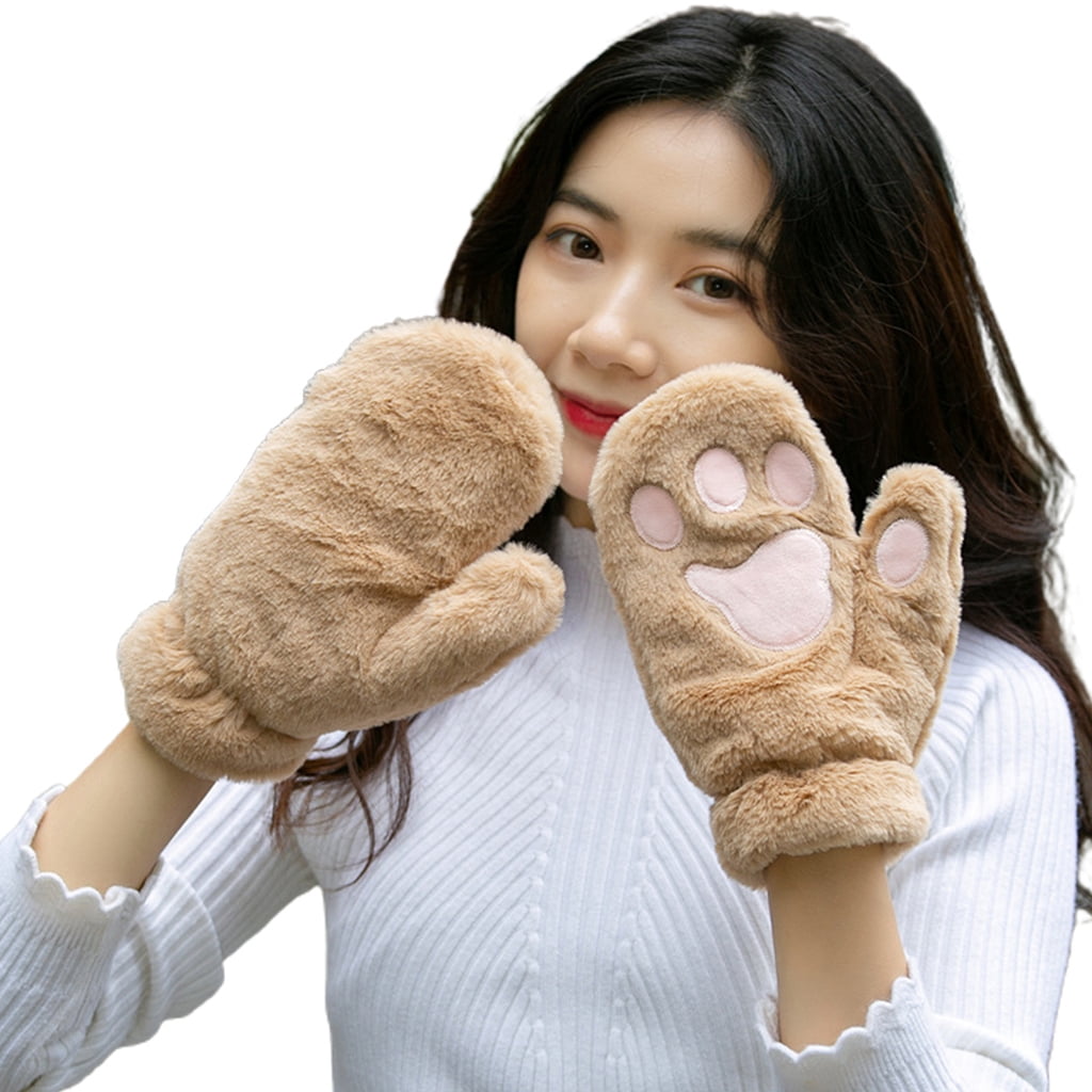 lanema Fluffy for Cat Claw Mittens Plush Paw Gloves Winter Cartoon Full ...