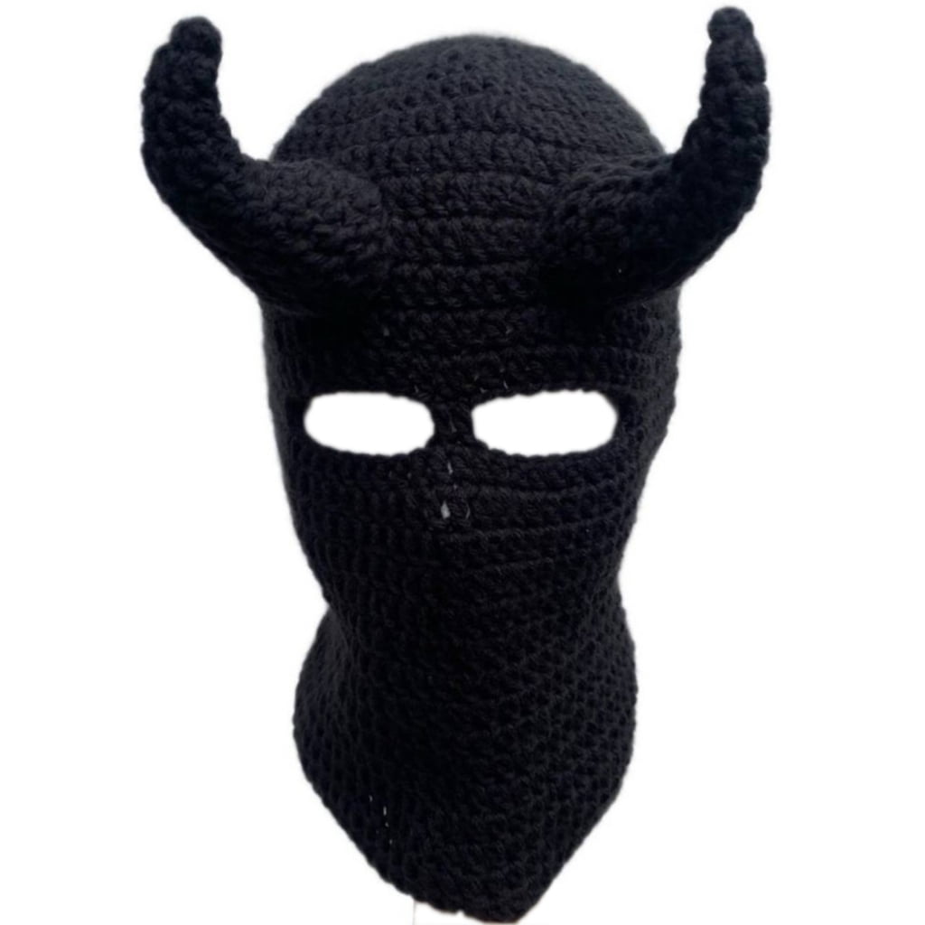 lanema Funny Knit Hat Beanies Warm Full Face Cover Devil Horn Balaclava ...