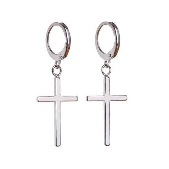 lanema Hypoallergenic Sterling Silver Crucifix Hinged Piercing Huggie ...
