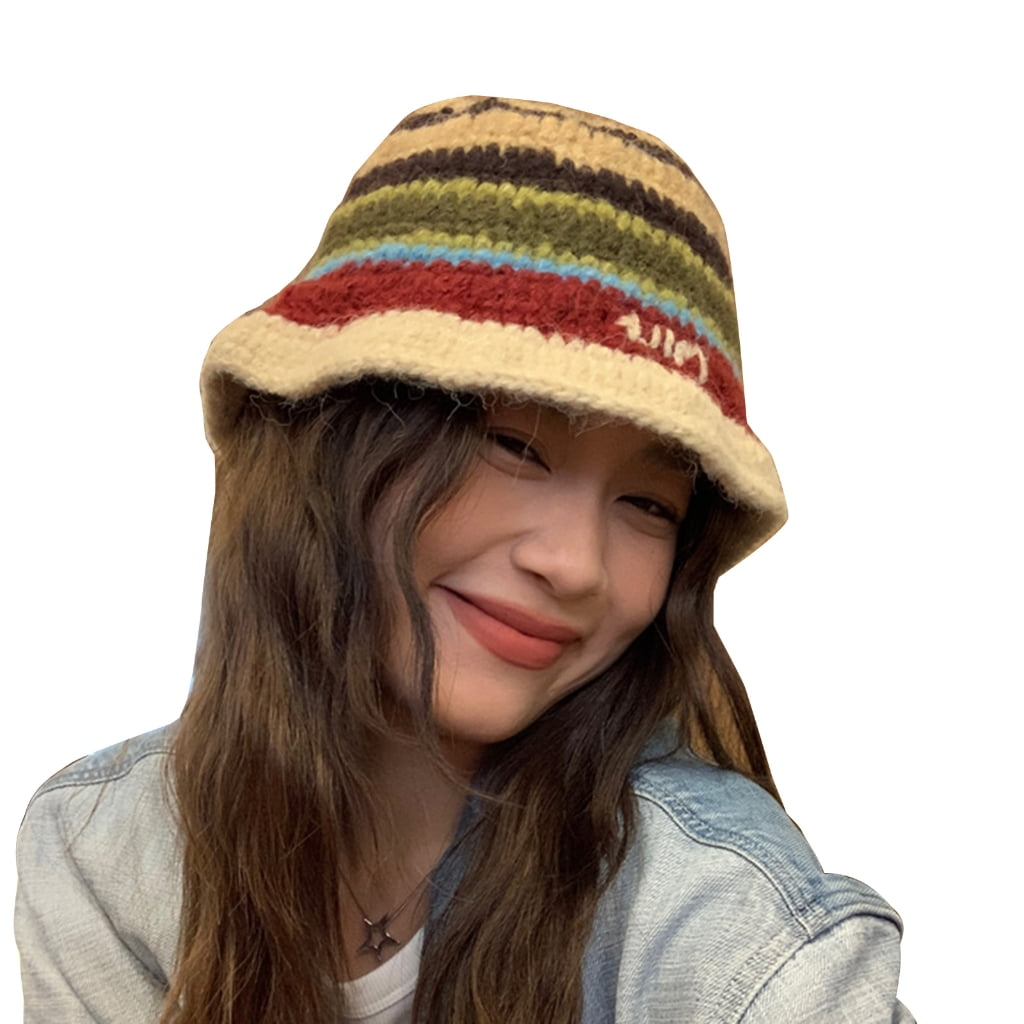 lanema Japanese Style Cap Floppy Bonnet Crochet Stripe Hat Female ...