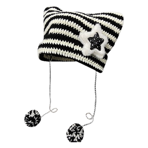 lanema Knit Windproof Hat Outdoor Skiing Crochet Cat Ear Shape Hat for ...