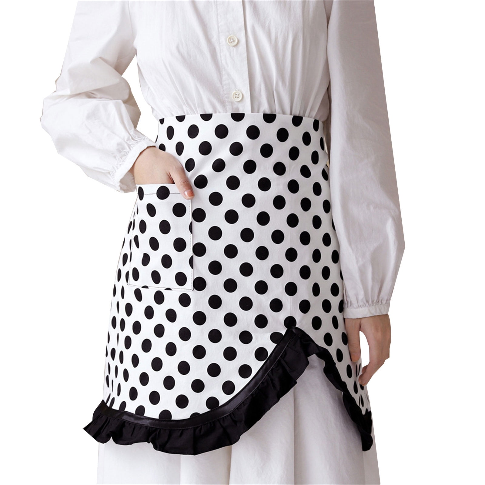 lanema Lace Round Dot Waist Apron with Pocket Cotton Cloth Fashion ...