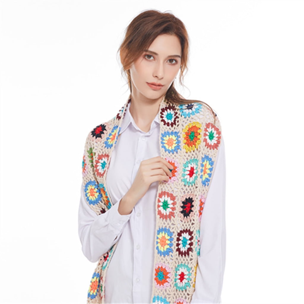 lanema National Style Crochet Scarf Flower Pattern Warm for Christmas ...