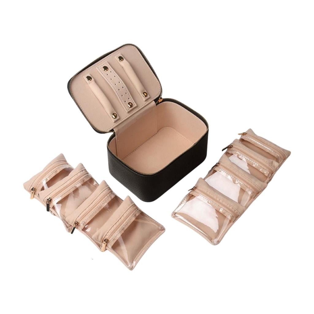 lanema Portable Leather Jewelry Chest with Clear Zippered Pocket ...