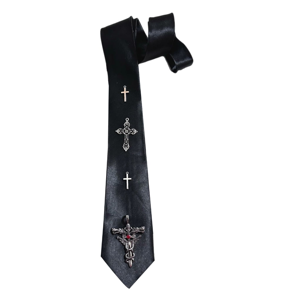 lanema Punk Pre-tied Uniform Black Ties Metal Crosses Girls School ...
