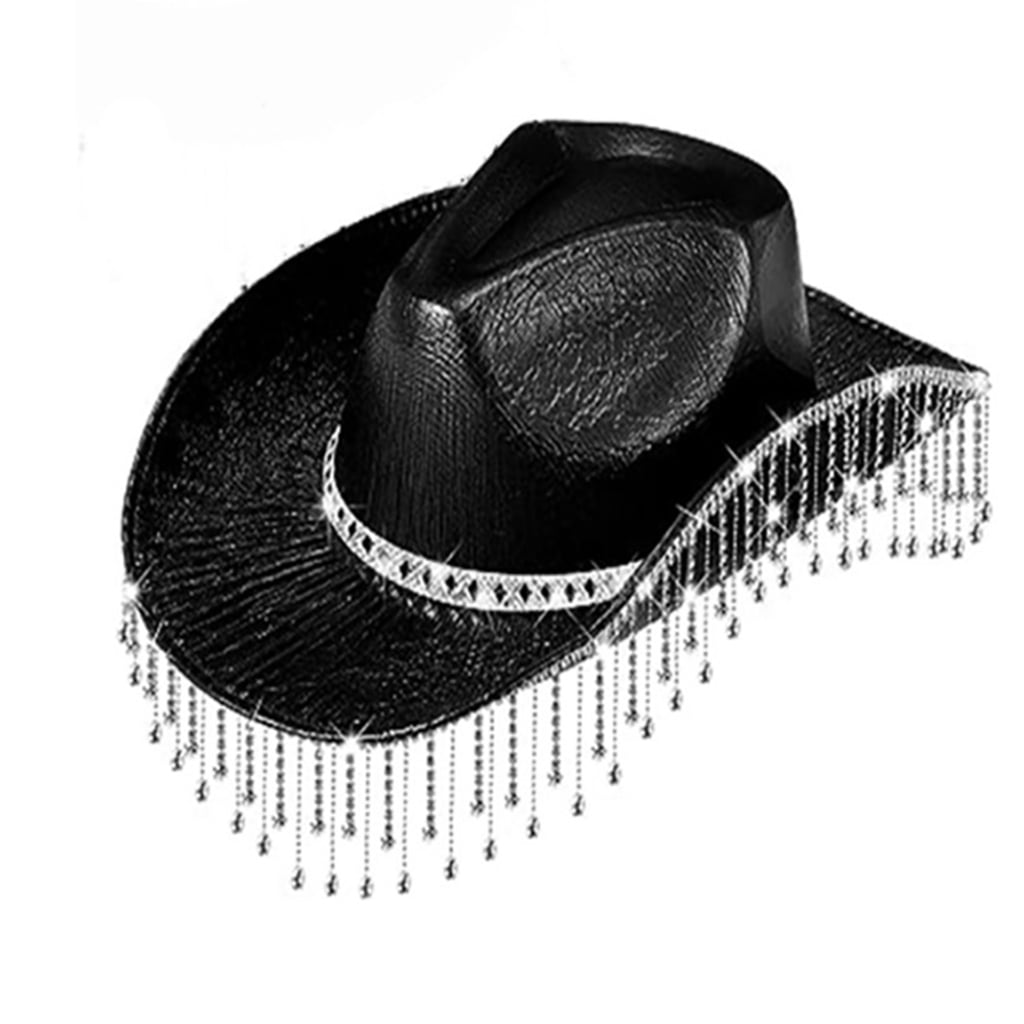 lanema Rhinestones Fringe Western Cowboy Hat Tiaras Cowgirl Hat Wide ...