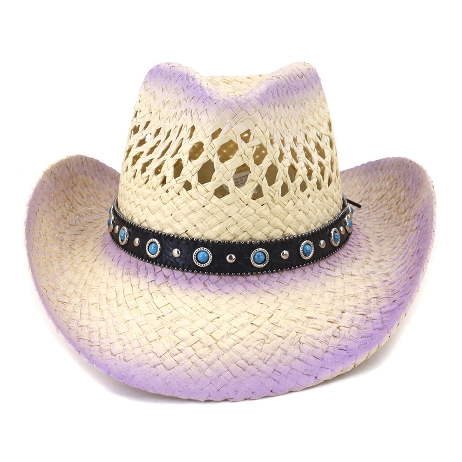 lanema Shapeable Korean Straw Cowboy Hat with Beaded Trim Band,Western ...