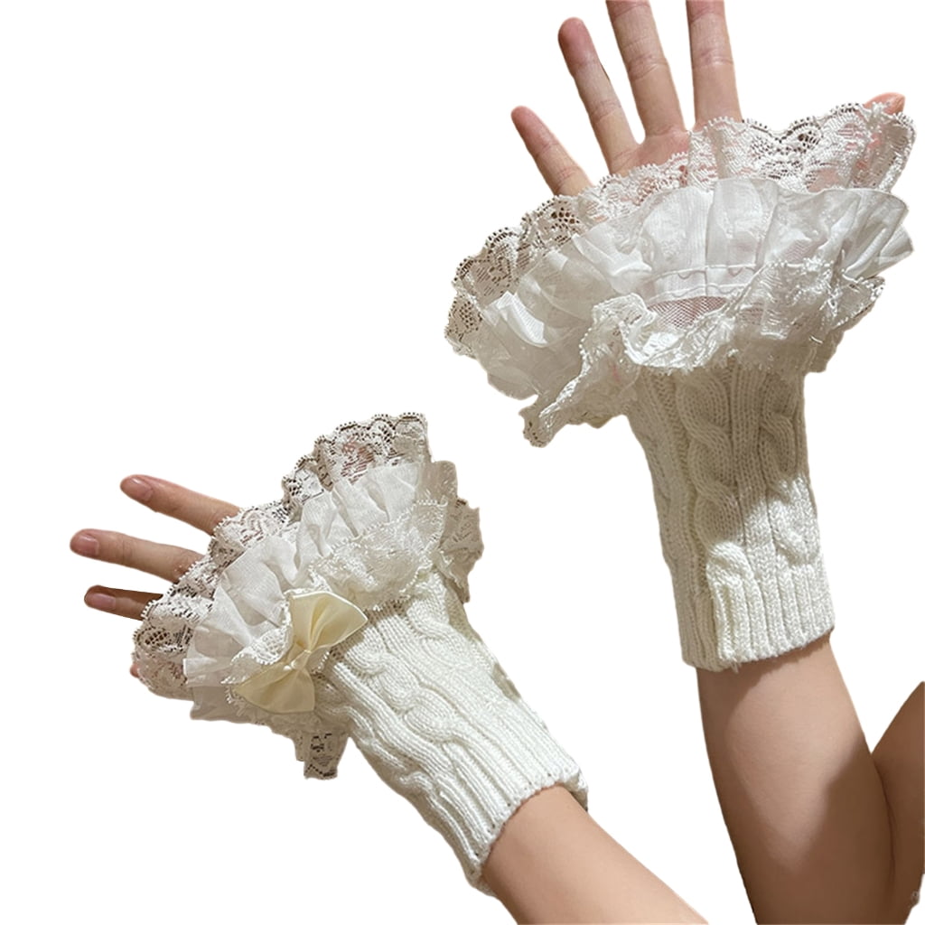 lanema Short Lace Cuffs Fingerless for Engagement Wedding Wrist Length ...