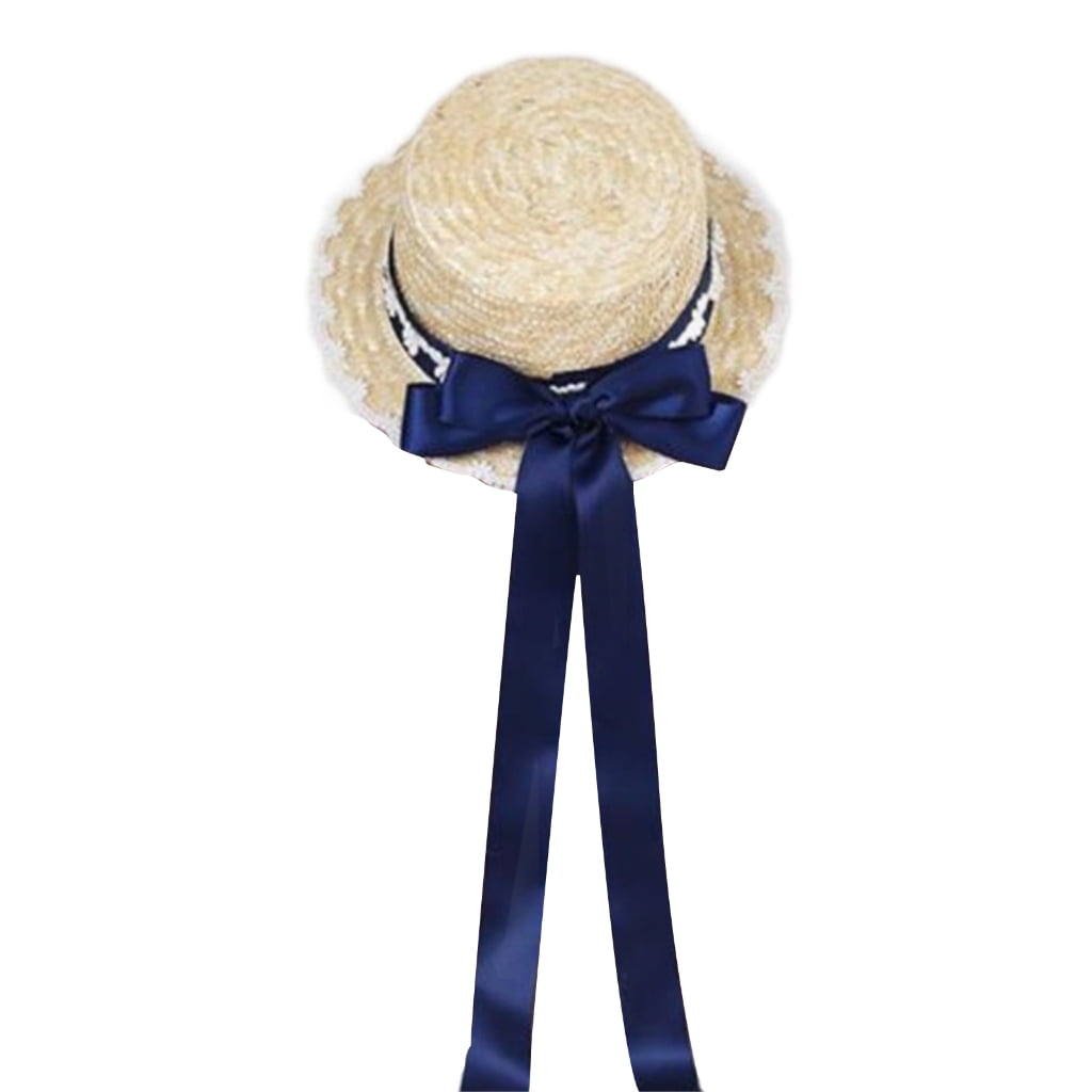 lanema Straw Boater Hat TeaParty SunHat Bows Straw Hat Ribbon Straw Hat ...