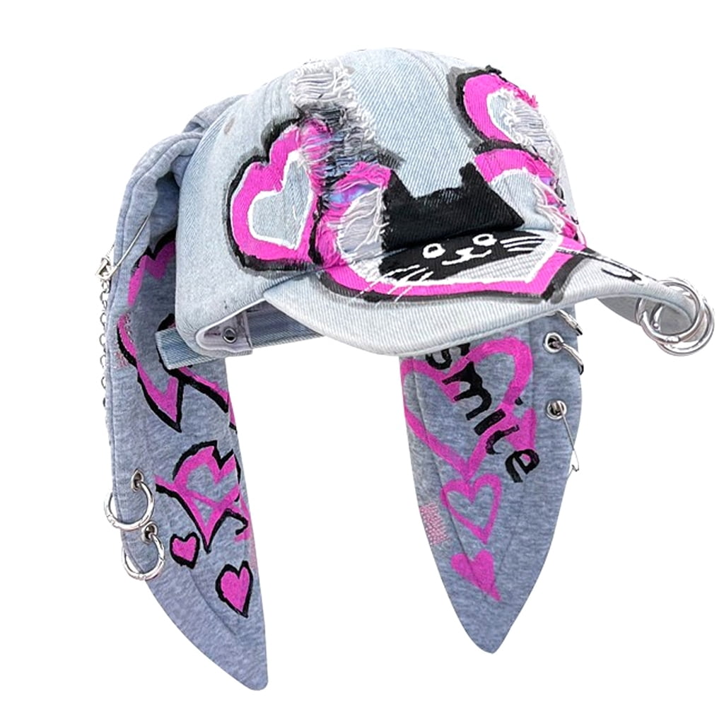 lanema Subculture Sports Hat Long Ear Ripped Baseball Hat Rabbits Ears ...