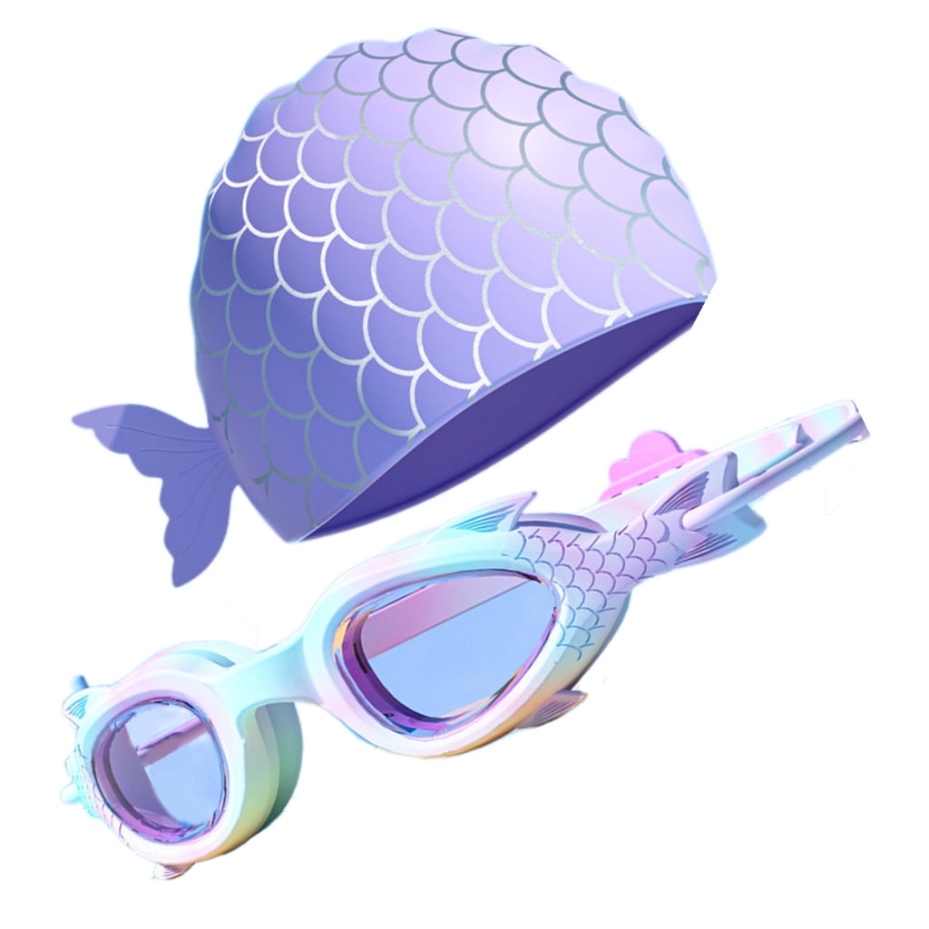 lanema Swim Goggles Swim Caps Set for Kid, Frog Resistant Kids Swimming ...