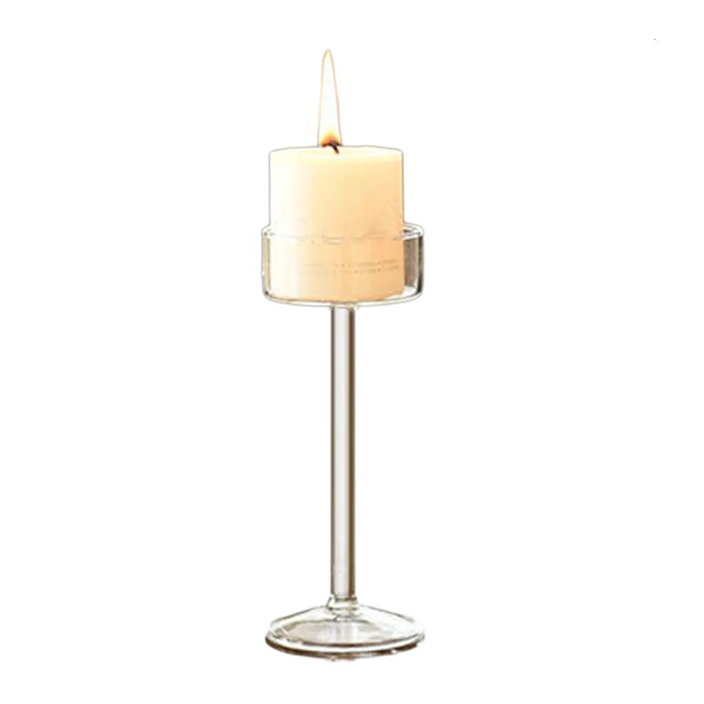 lanema Tall Glass Holder Clear Tealight Stand Long Stem Candlestick for ...