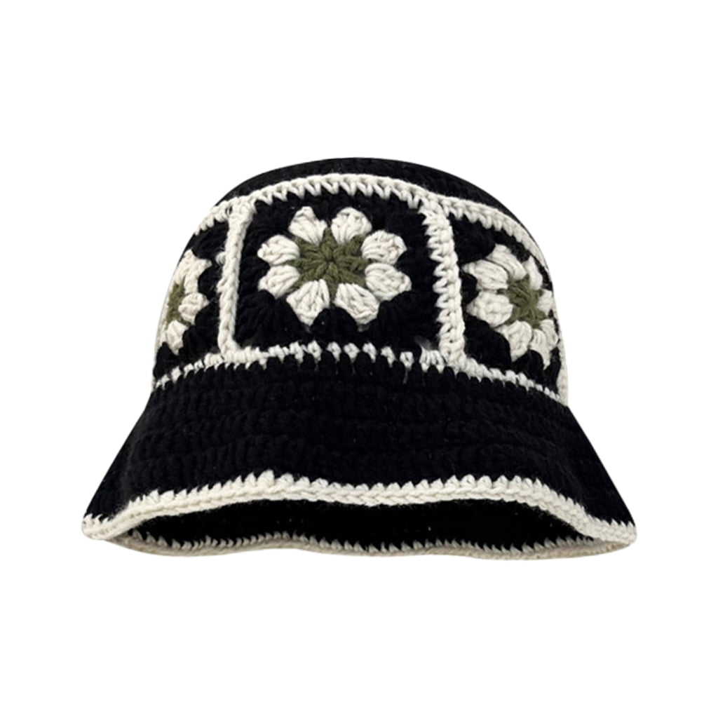 lanema Woman Spring Bucket Hat Crochet Flower Fisherman Cap Breathable ...