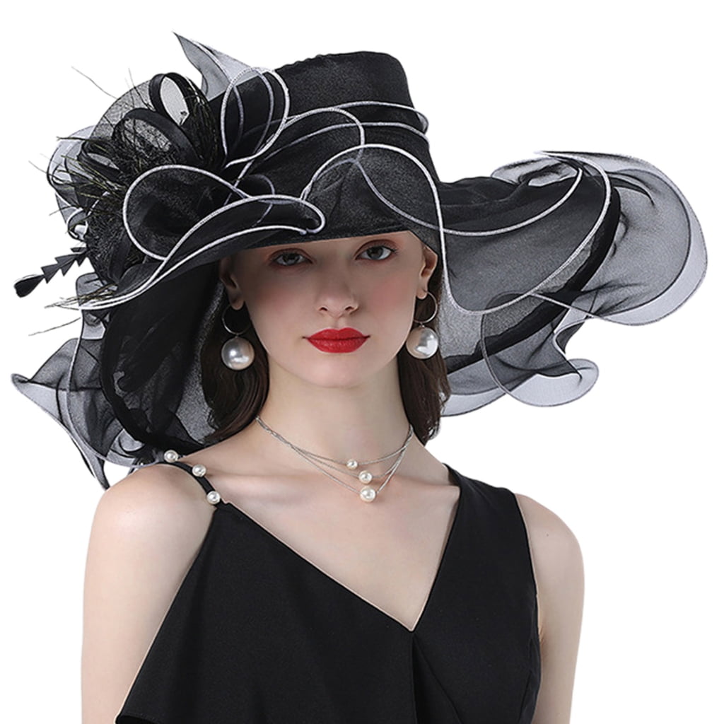 lanema Women Bowler Hat Fascinator Outdoor Summer Organza Bowknot Hat ...