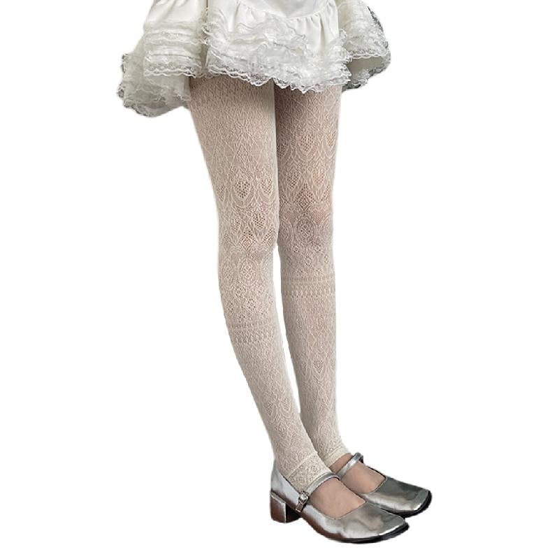 lanema Women Footless Pantyhose Geometric Pattern Lace Tights Mesh ...