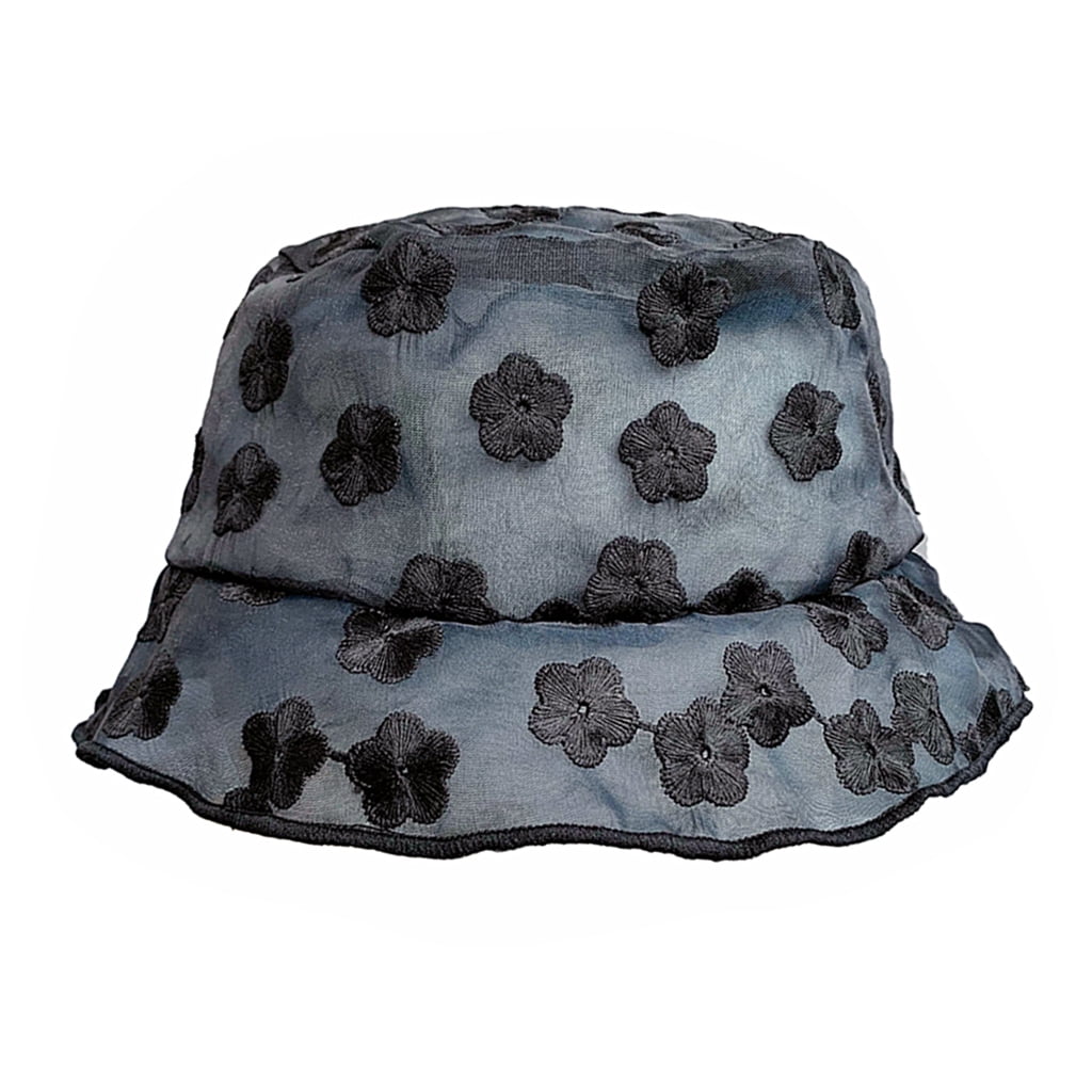lanema Women Sheer Lace Bucket Hat Floral Embroidery Ruffle Edge ...
