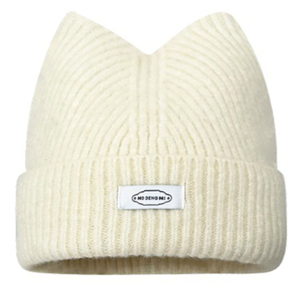 lanema Y2k Cat Ear Beanie for Adult Harajuku Letter Decals Beanie ...