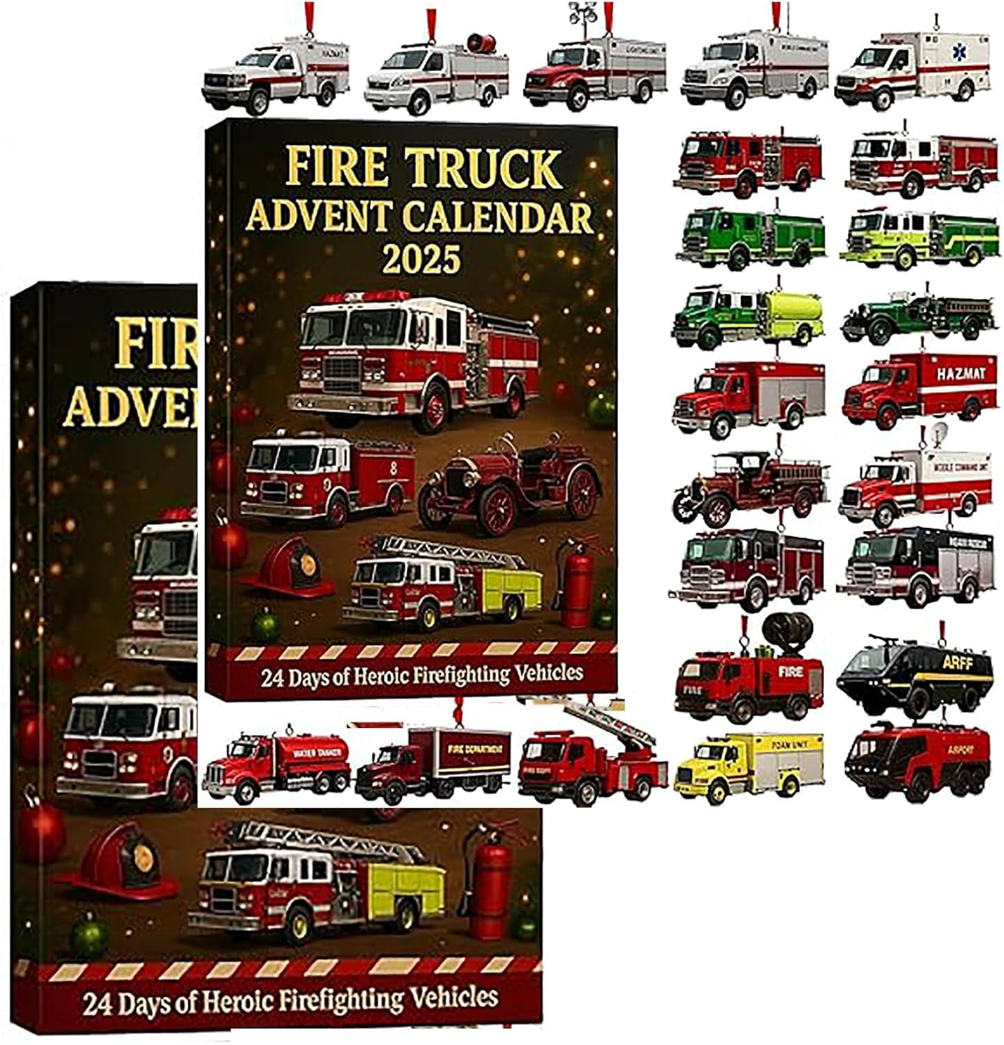 laqbezok 2Pcs Fire Truck Advent Calendar 2025, 24 Days of Christmas ...