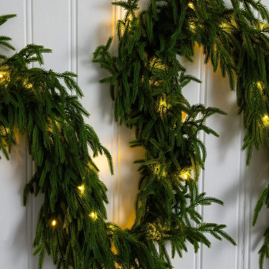 laqbezok 9' Pre-Lit Artificial Real Touch Norfolk Island Pine Garland ...