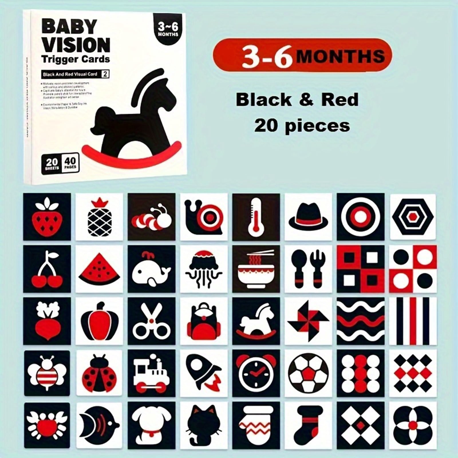 laqbezok Baby Sensory Flash Cards, 20Pcs Pictures Black and White Baby ...