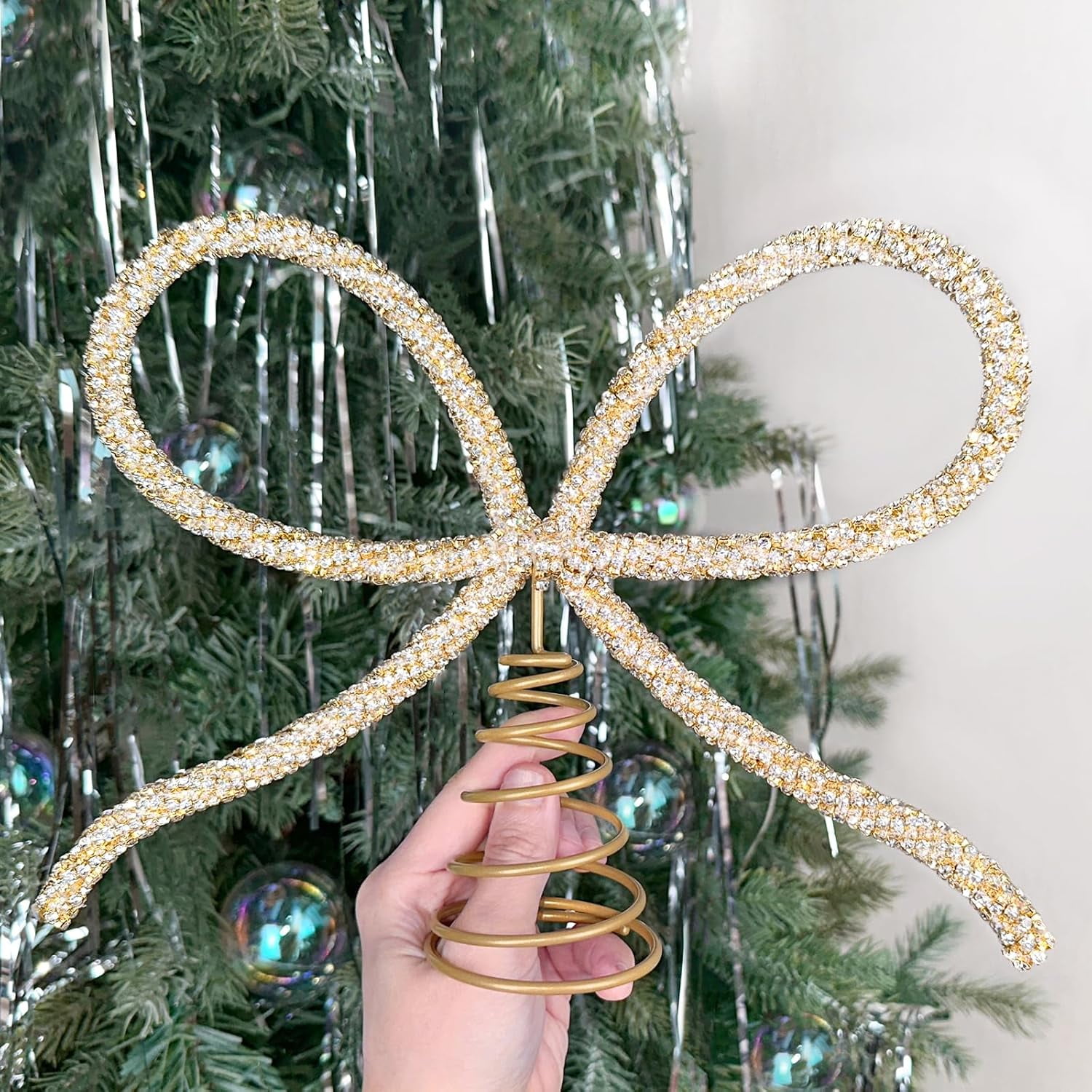 laqbezok Christmas Tree Topper Decorations - Gold Glass Rhinestone Bow ...