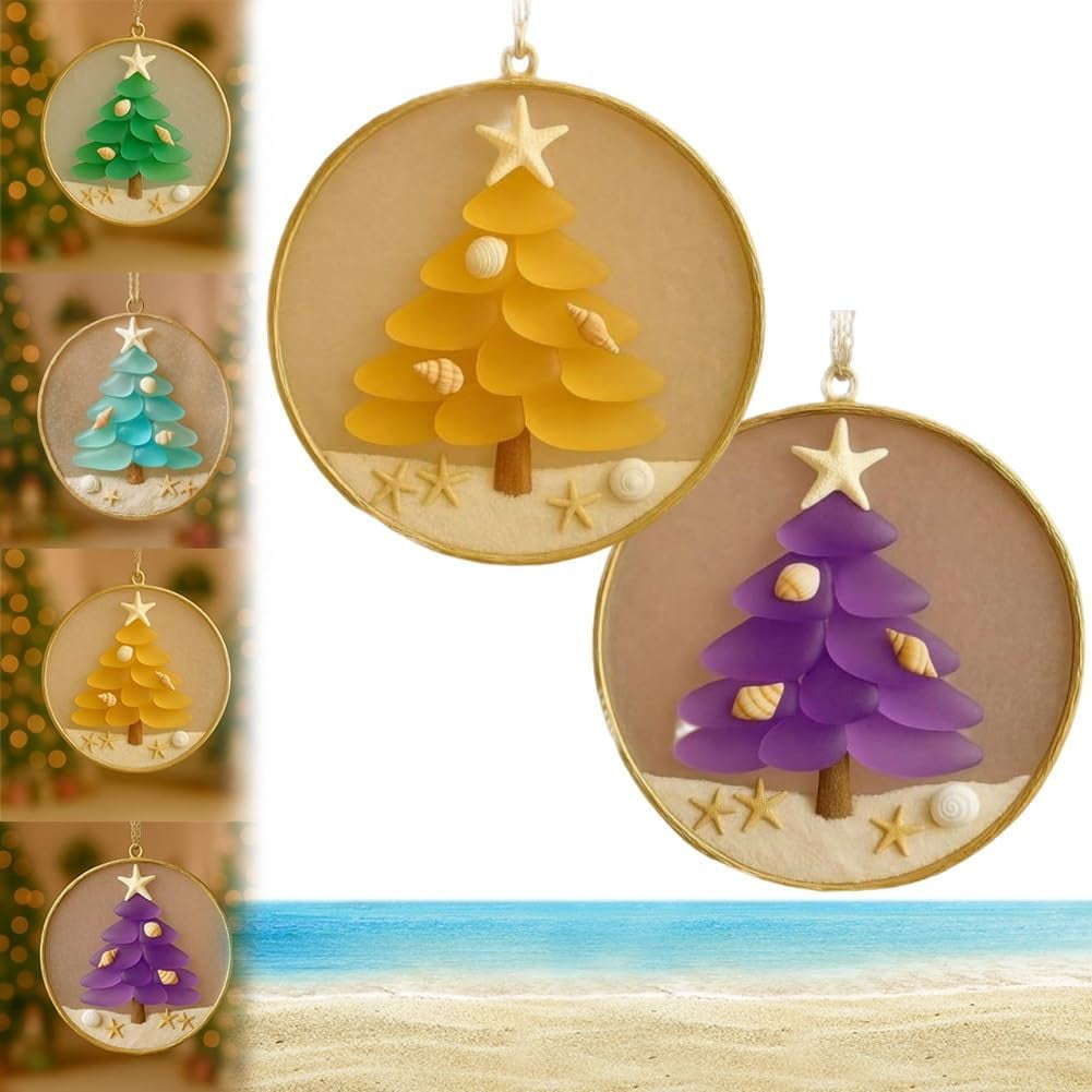 laqbezok Coastal Christmas Tree Sea Glass Ornament, Beach Style Mirror ...